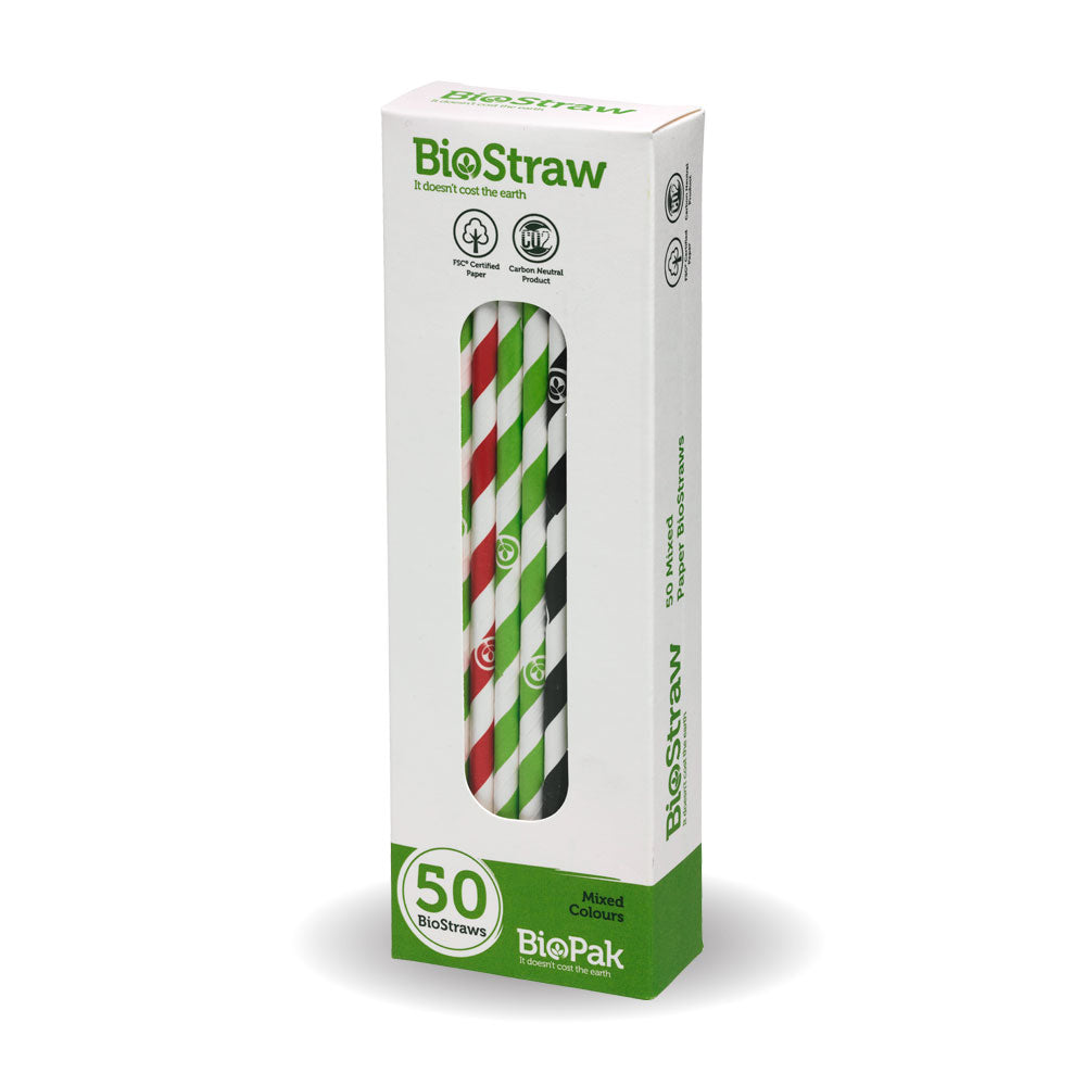 BioPak 50 Pack 6mm Mixed Regular Straws – Paper Lane Packaging NZ