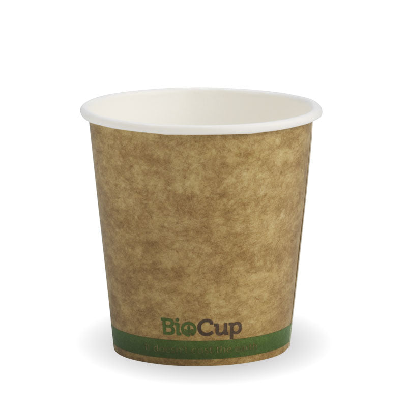BioPak 4oz Single Wall Kraft Brown BioCup – Paper Lane Packaging NZ