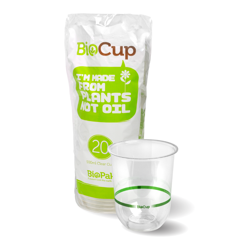 BioPak 20 Pack 500ml Clear Tumbler BioCups – Paper Lane Packaging NZ