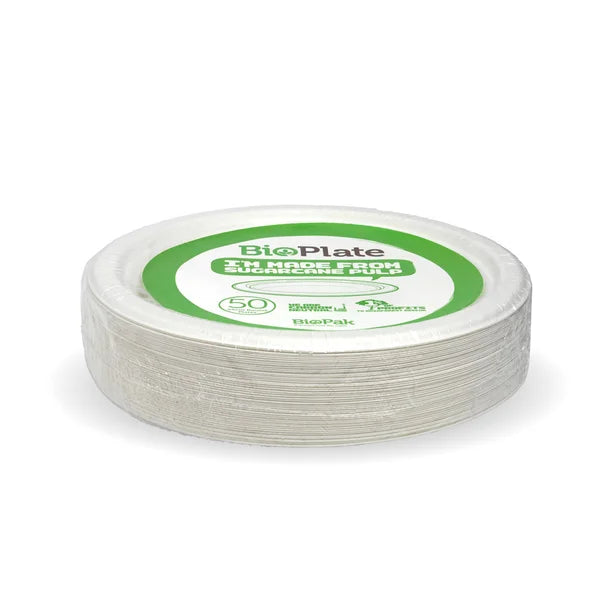 BioPak 50 Pack 25cm / 10 inch White BioPlates – Paper Lane Packaging NZ