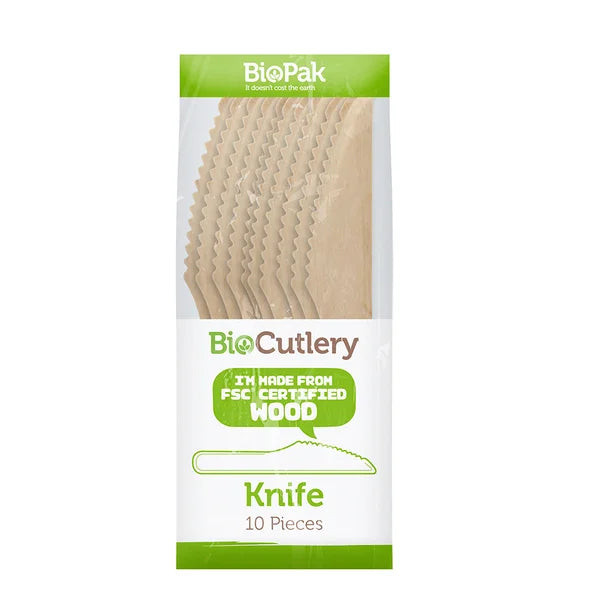 BioPak 10 Pack 16cm Wooden Knife – Paper Lane Packaging NZ